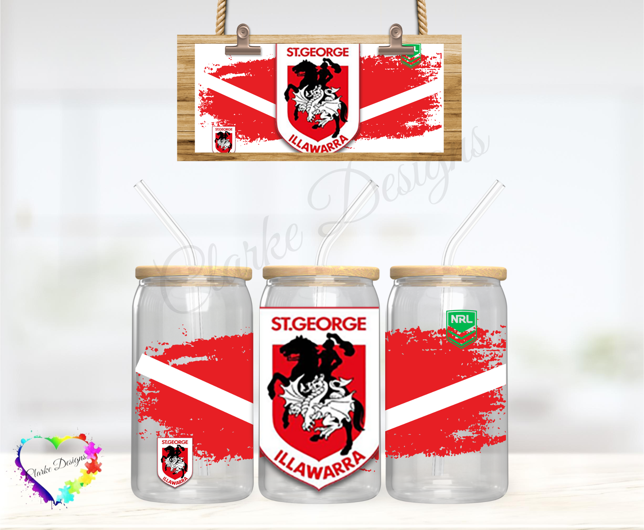 NRL Dragons - 16oz Libbey UV DTF Wrap – Clarke Designs and Manufacturing